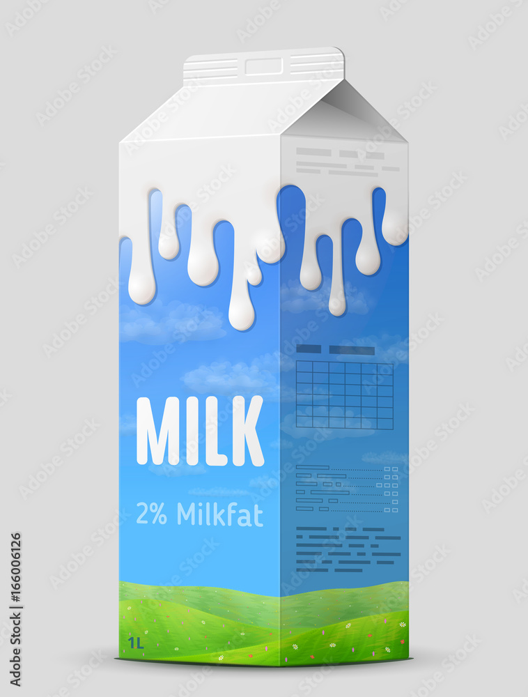 Milk gable top carton close up. Cow milk package isolated on gray. Best ...
