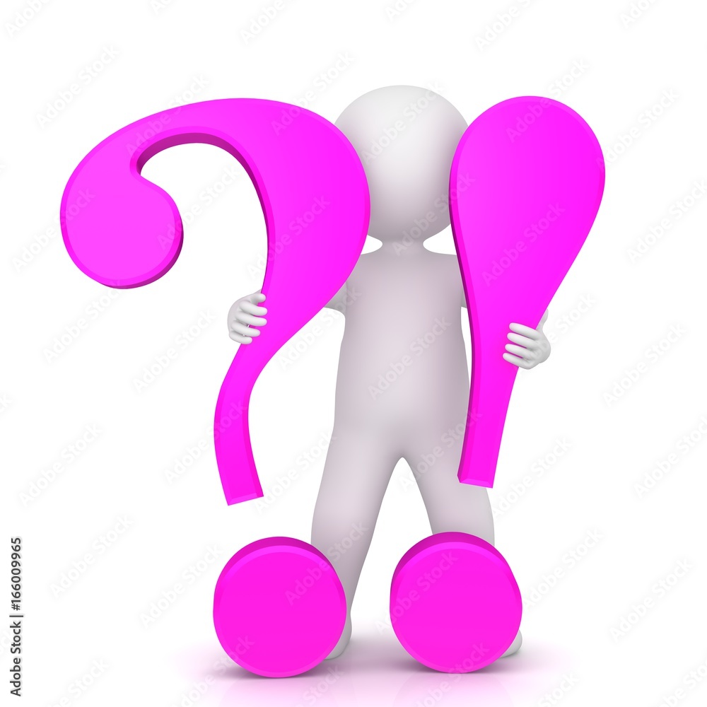question mark 3d pink exclamation mark standing stick man punctuation ...