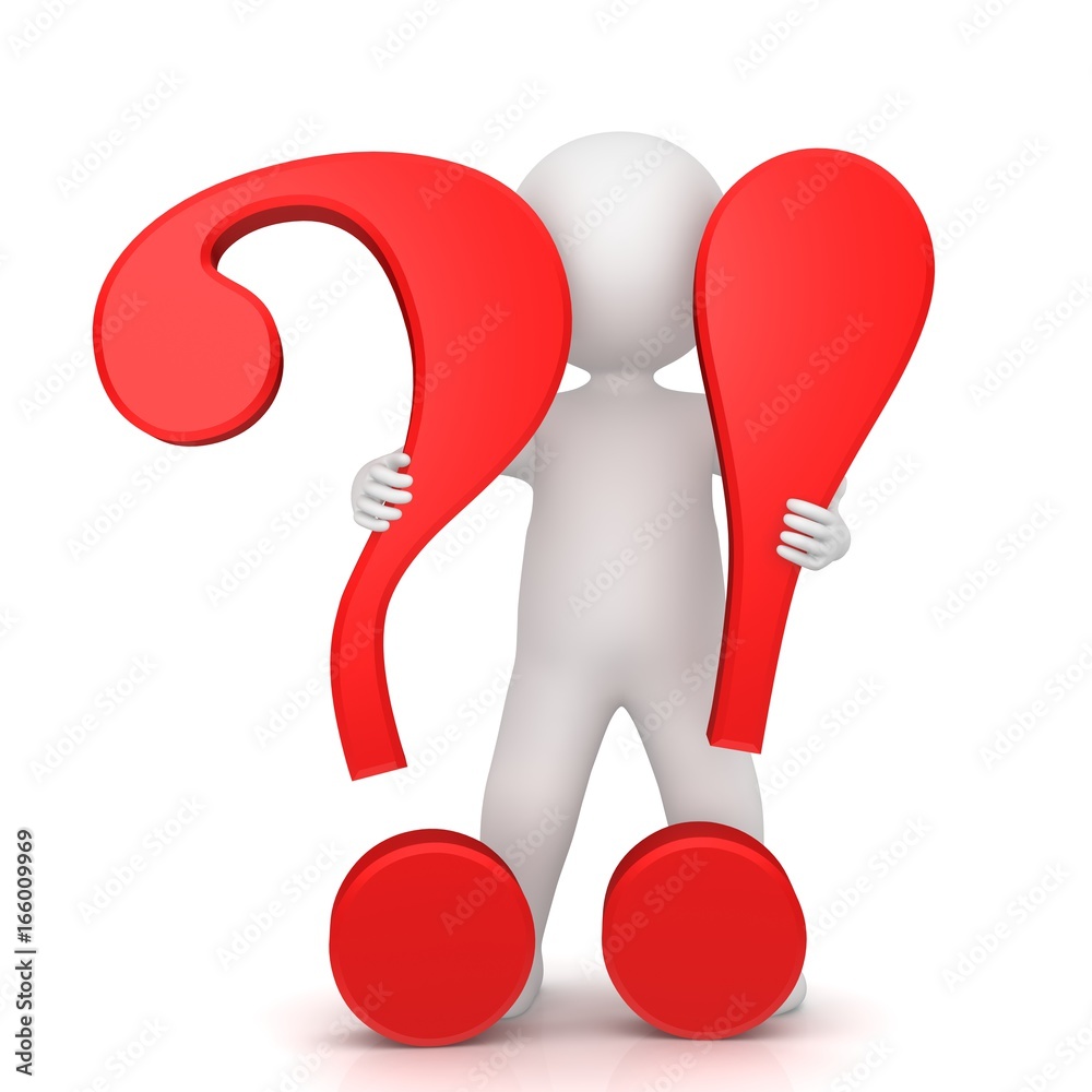 question mark 3d red exclamation mark standing stick man punctuation ...