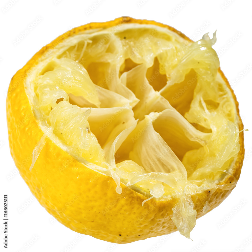 half squeezed lemon isolated on white background as a exhausted and ...