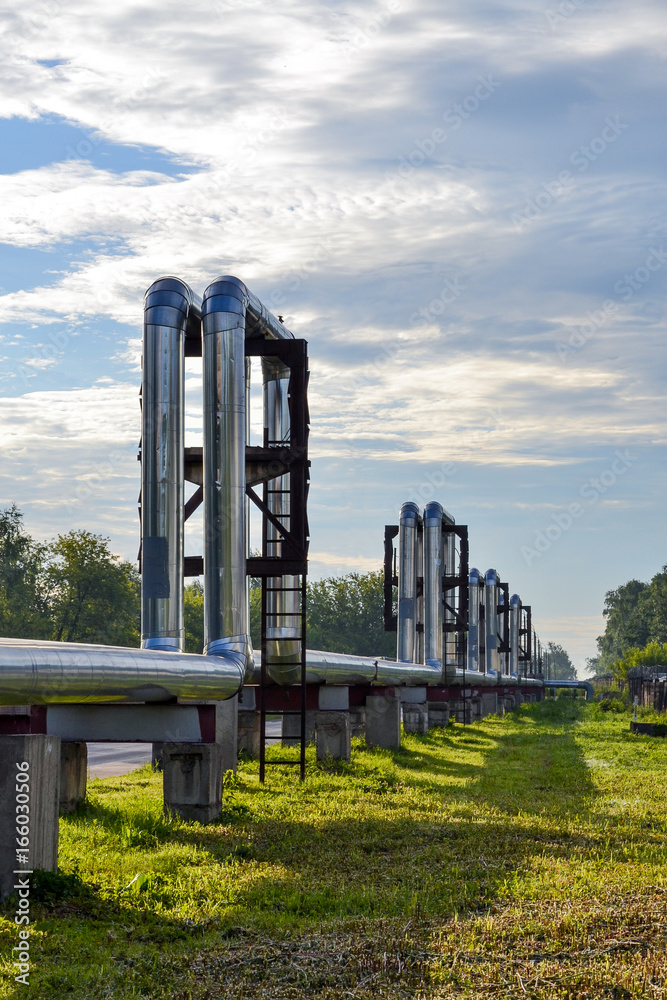 Overground heat pipes. Pipeline above the earth conducting heat for ...