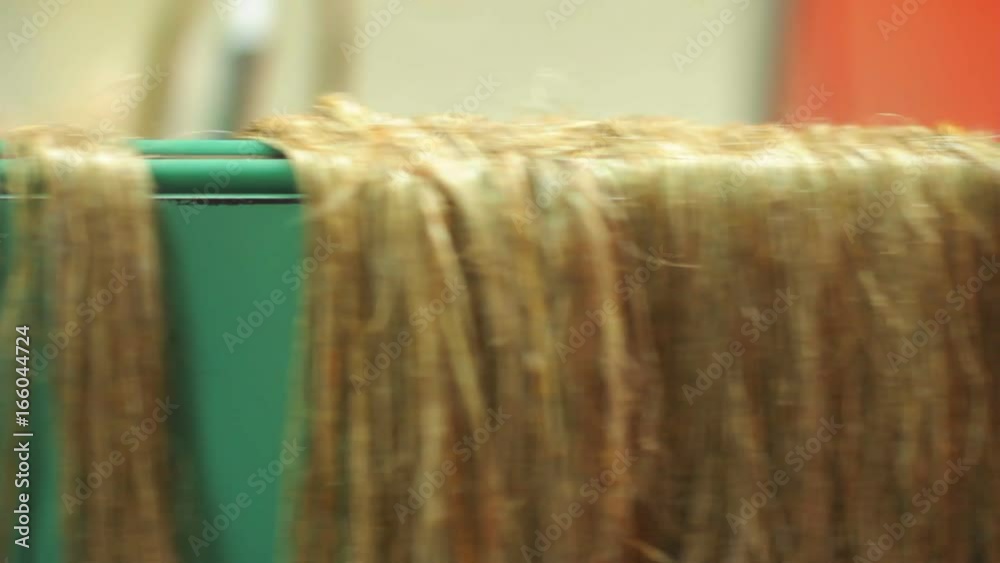 Textile production line. Flax rope on manufacturing line. Flax material ...