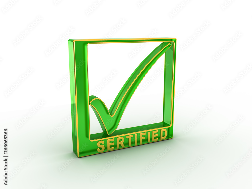 Check mark in rectangle with SERTIFIED word. 3D rendering Stock ...