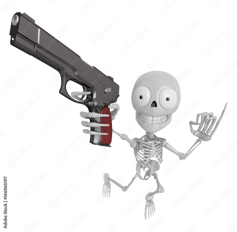 3D Skeleton Mascot is cowboys taking to pose a gunfight. 3D Skull ...