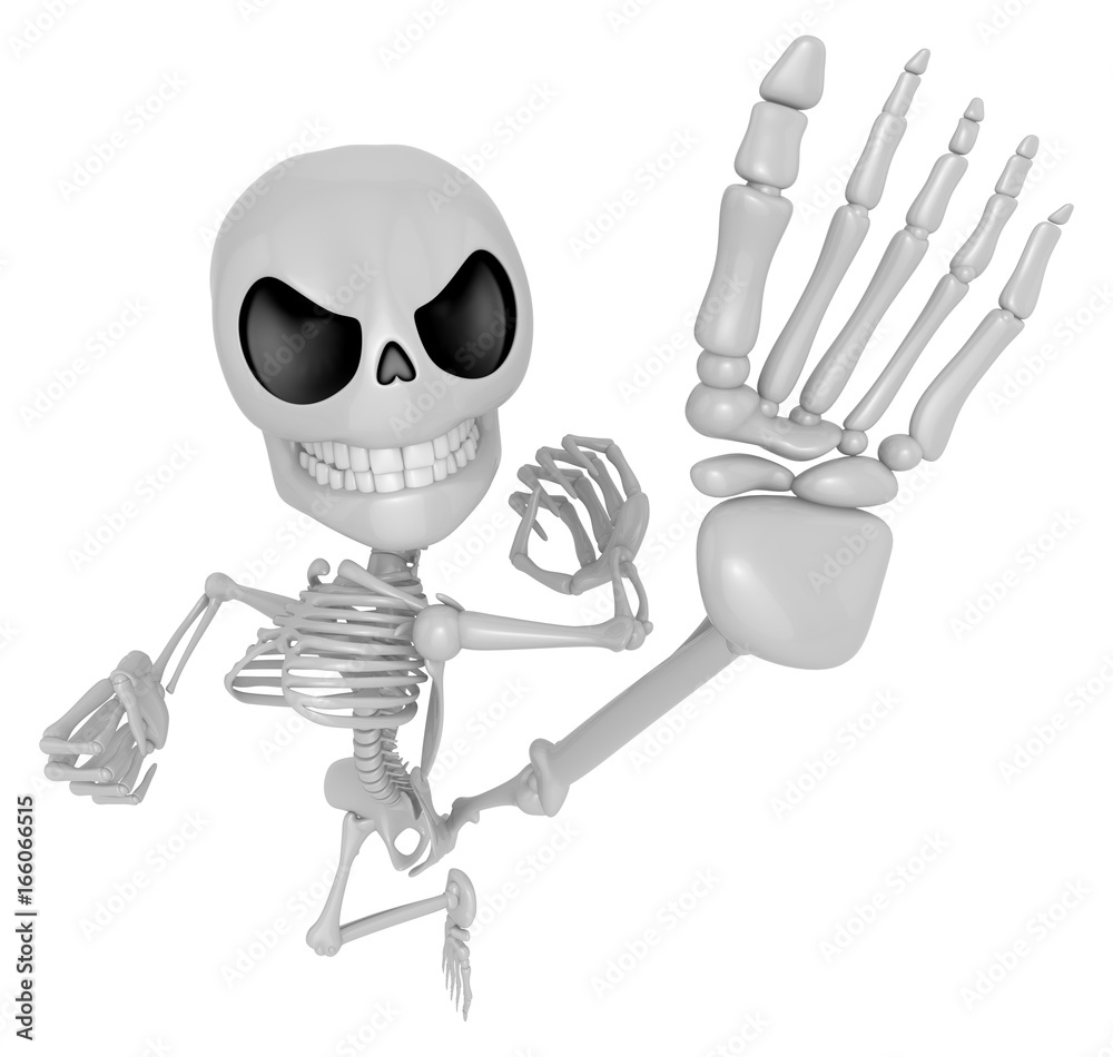 3D Skeleton Mascot to be powerful Fly kick. 3D Skull Character Design ...