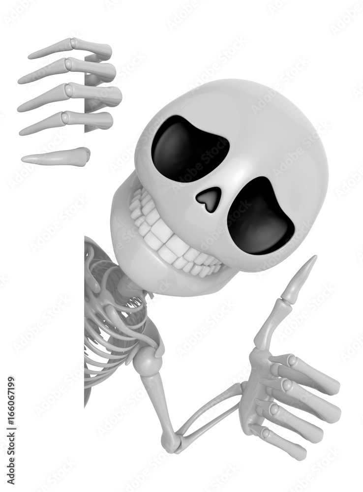 3D Skeleton Mascot the left hand best gesture and right hand is holding ...