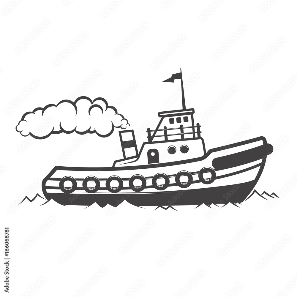 Towing ship illustration isolated on white background. Design elements ...