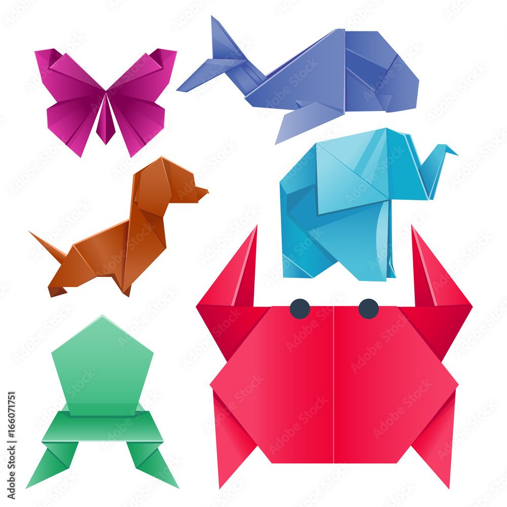 Animals origami set japanese folded modern wildlife hobby symbol ...