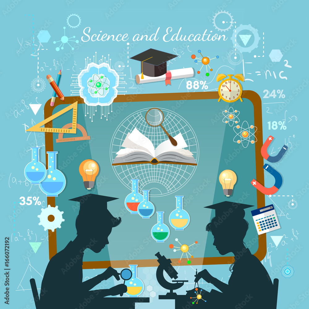 Science and education concept. Silhouette of boy and girl. Children ...