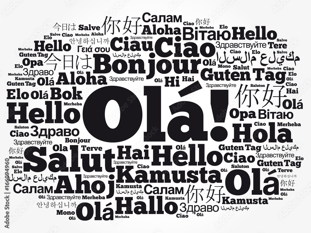 OLA (Hello Greeting in Portuguese) word cloud in different languages of ...