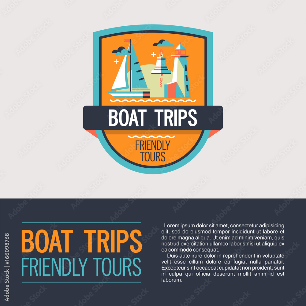 Logo vector, coat of arms. Walking on the sea on a yacht. Boat trips ...