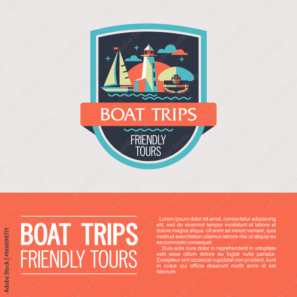 Logo vector, coat of arms. Walking on the sea on a yacht. Boat trips ...