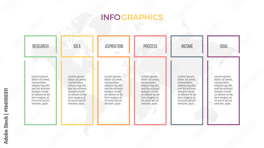 Business infographics. Presentation with 6 columns, options. Vector ...