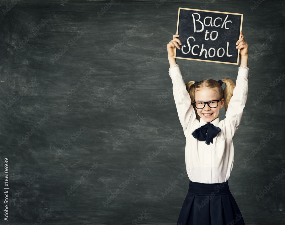 School Child Girl hold Blackboard, Back to School, Happy Kid in ...