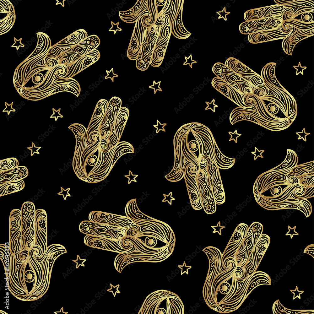 Hand drawn hamsa symbol seamless pattern. Popular Arabic and Jewish ...