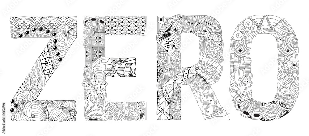Word ZERO for coloring. Vector decorative zentangle object Stock Vector ...