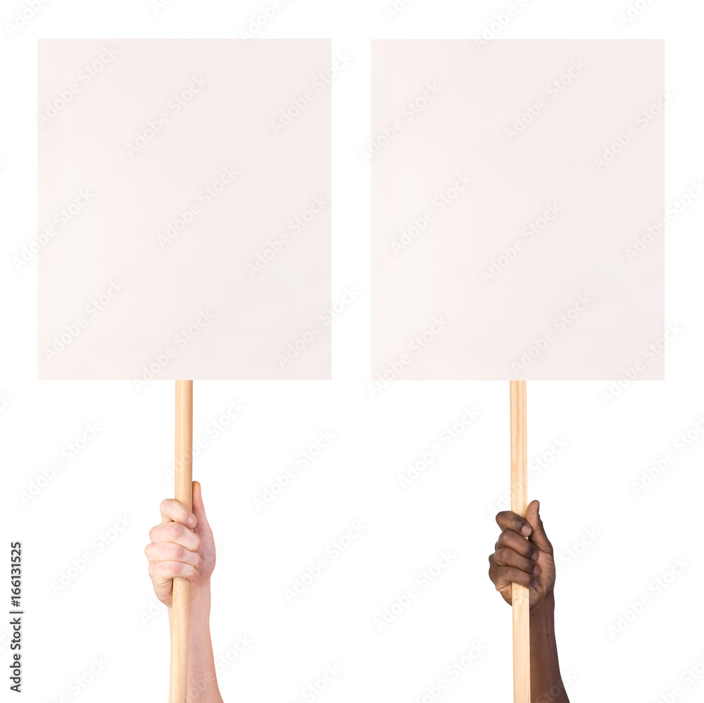 Protest signs in hands, isolated on white background Stock Photo ...