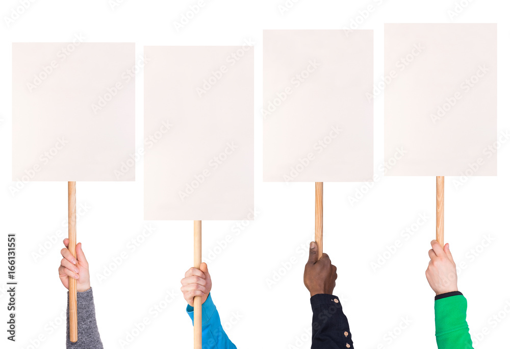 Protest signs in hands, isolated on white background Stock Photo ...