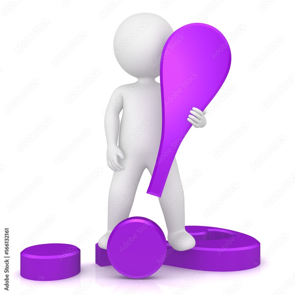 question mark 3d purple lila violet exclamation mark standing stick man ...