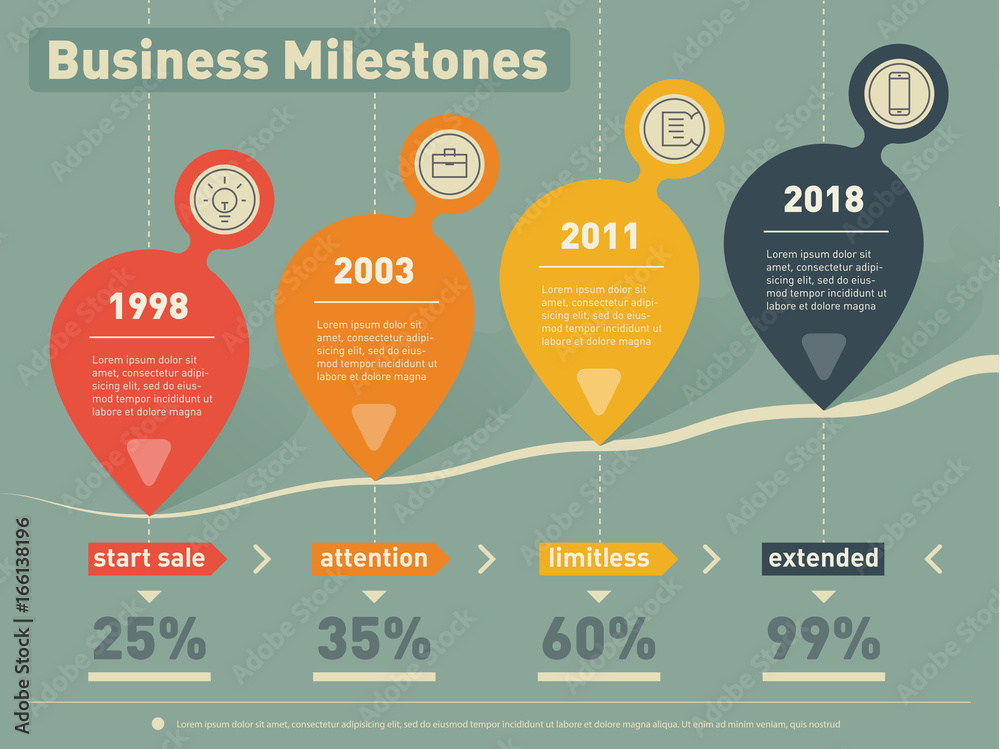 Business presentation or infographic of conpany milestones with 4 ...