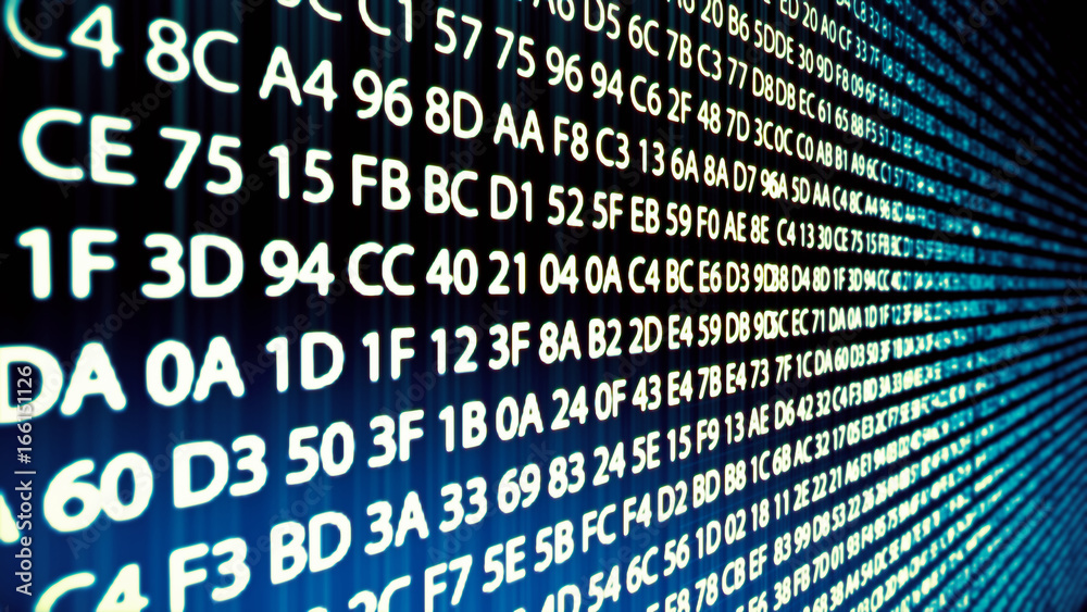 Computer code running in a cyber space. 3D rendering Stock Illustration ...