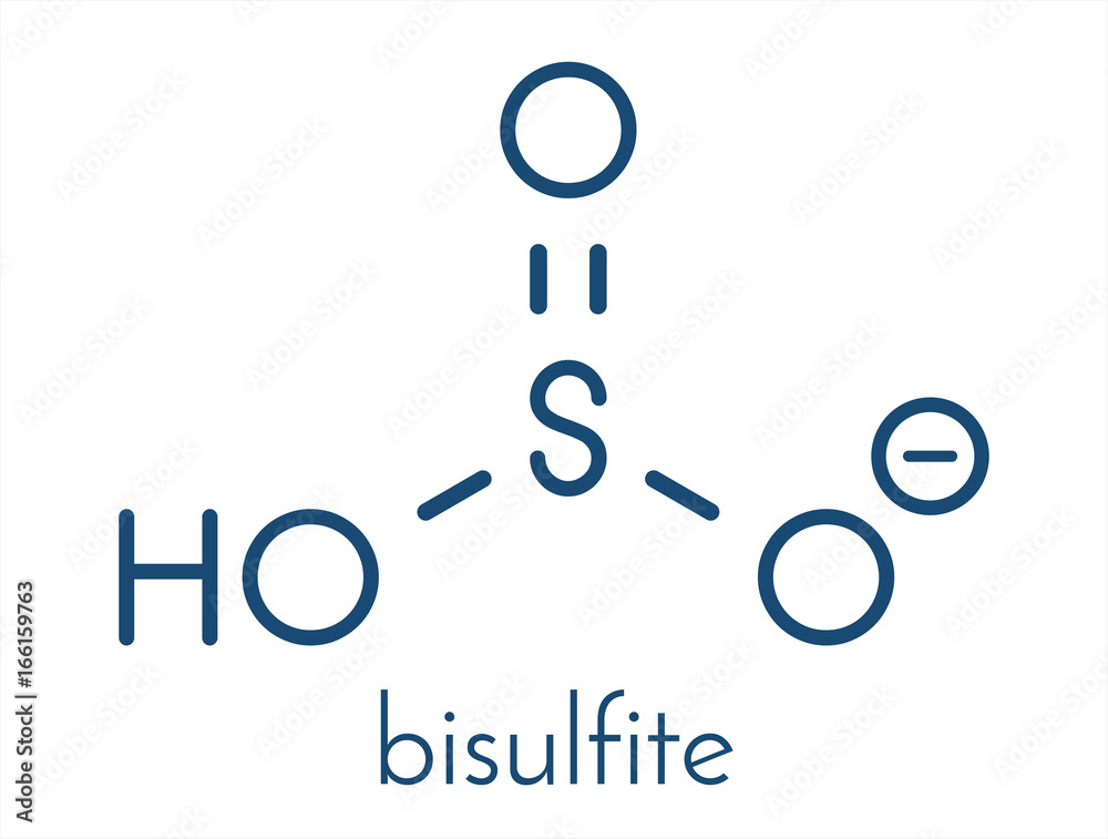 Bisulfite anion, chemical structure. Common salts include sodium ...