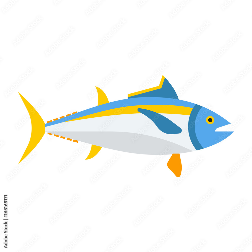 Cartoon tuna ocean fish vector icon. Blue tunny isolated on white ...