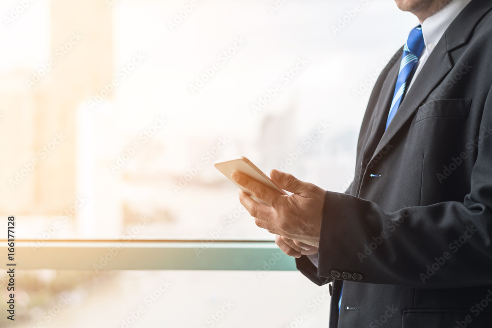 Business man working lifestyle using internet wireless communication ...