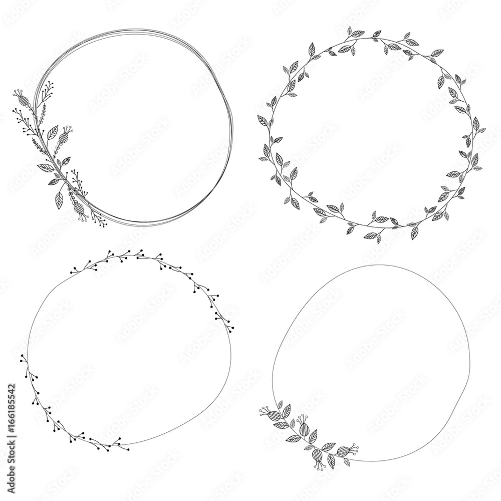 Set of Simple Digital Floral Wreath Vectors Stock Vector | Adobe Stock