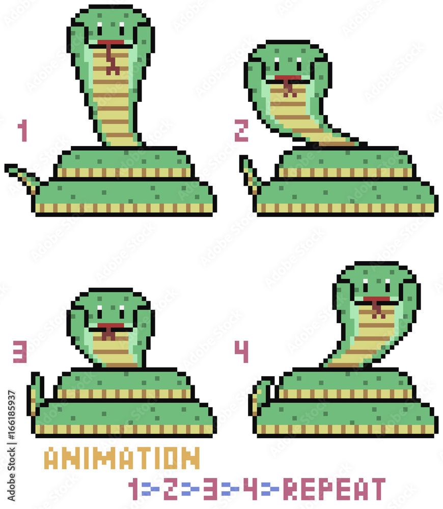 Vetor de vector pixel art snake frame animation do Stock | Adobe Stock