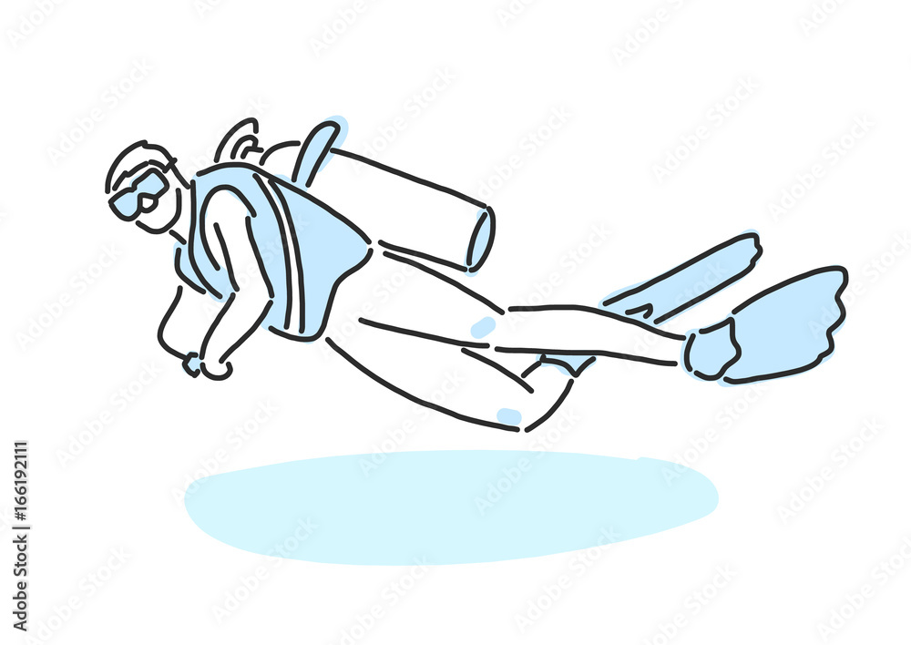 People on the beach. scuba diving. Summer Time. hand drawn. line ...