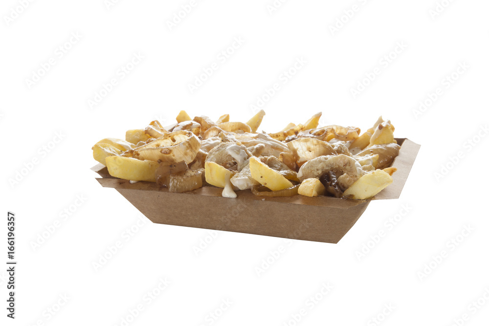 Poutine with caramelized onions and cheese Stock Photo | Adobe Stock