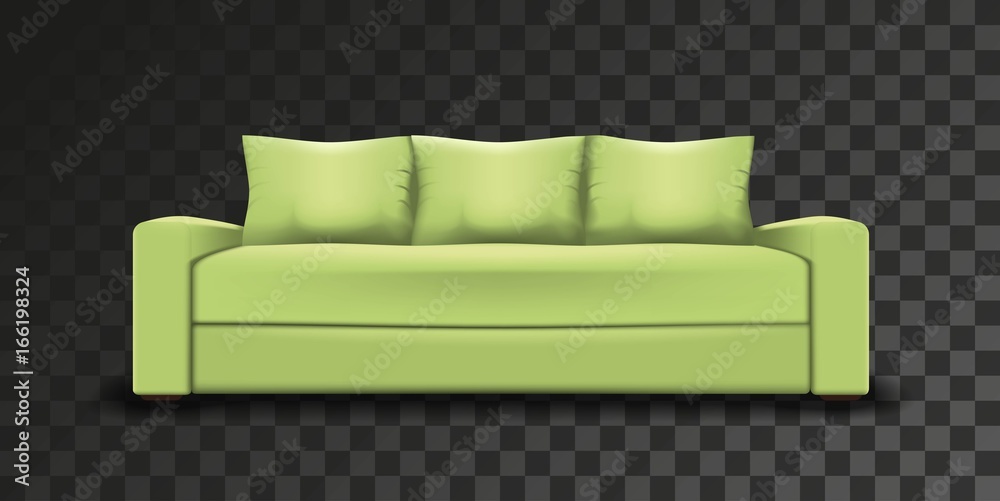 Green sofa transparent background. Realistic mesh object. Stock Vector ...