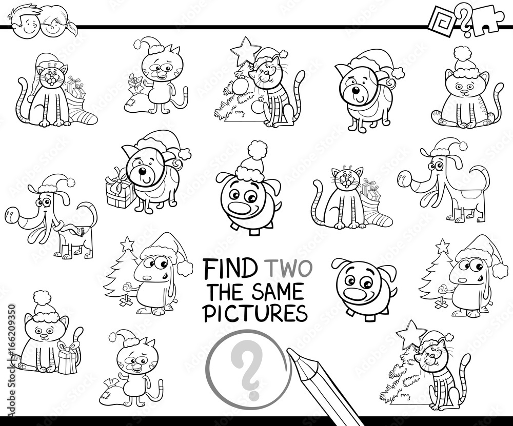 find identical items coloring page with Xmas pets Stock Vector | Adobe ...