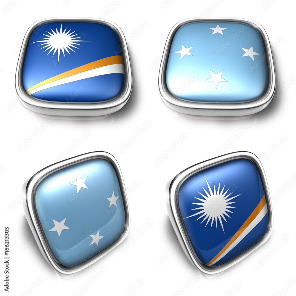 3D Metalic Marshall Islands and Federated States of micronesian square ...