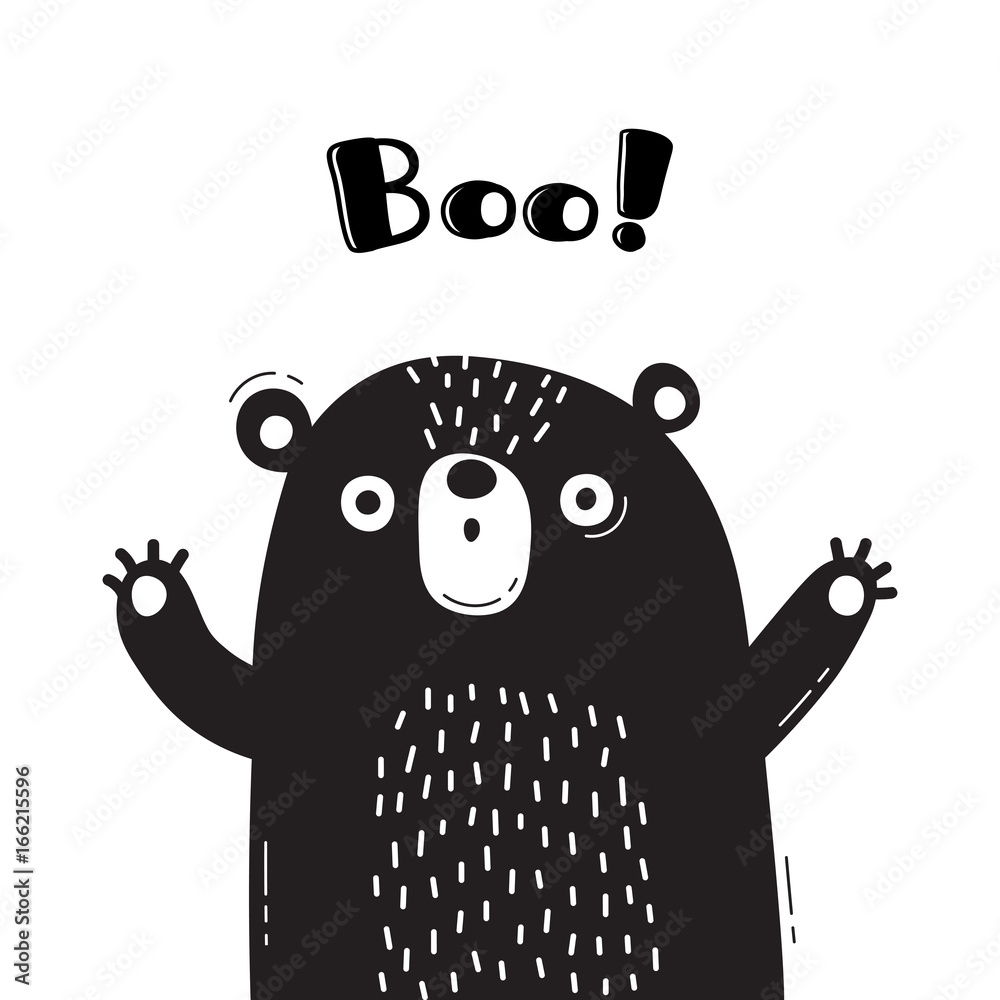 Illustration with bear who shouts - Boo. For design of funny avatars ...