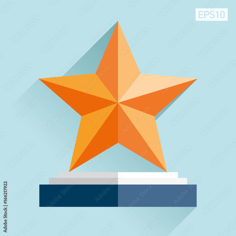 Prize-winning star icon in flat style. Reward on the podiumon. Blue ...