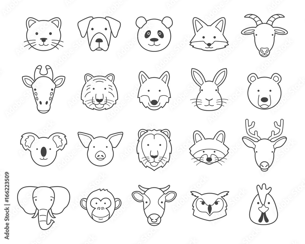 Animal Face Outline Set Stock Vector | Adobe Stock