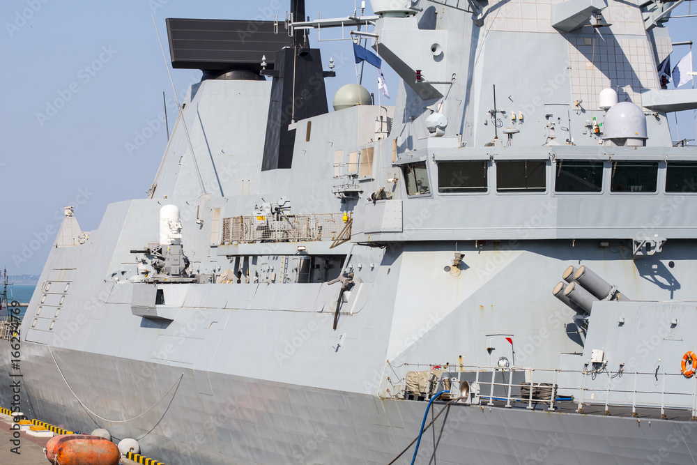 Part of a combat ship, battleship. Captain's bridge, missile launch ...