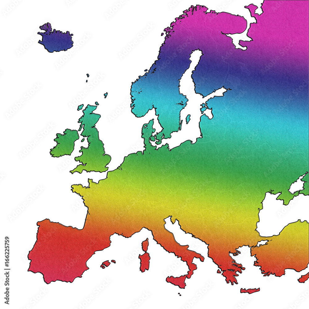 Europe gay pride lgbt rainbow flag map concept isolated on white ...