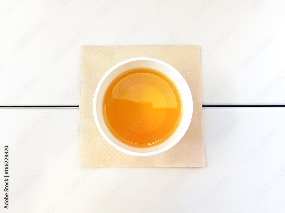 Morning Tea form Top View Like an Egg on the White Table with Brown ...
