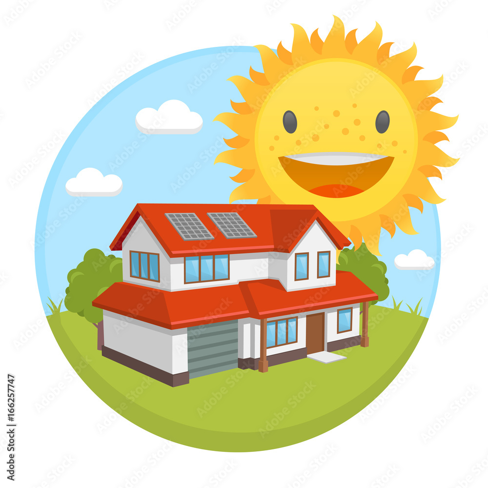 Solar Panel House Clipart Cartoon
