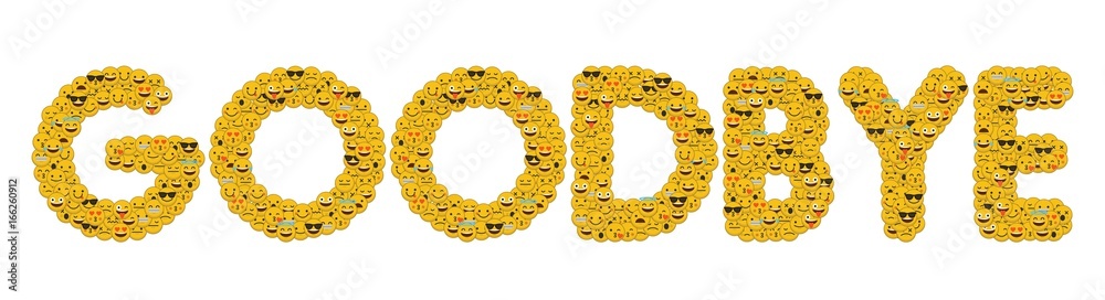 The word goodbye written in social media emoji smiley characters Stock ...