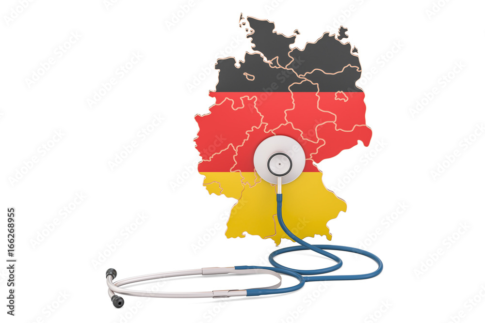 German map with stethoscope, national health care concept, 3D rendering ...