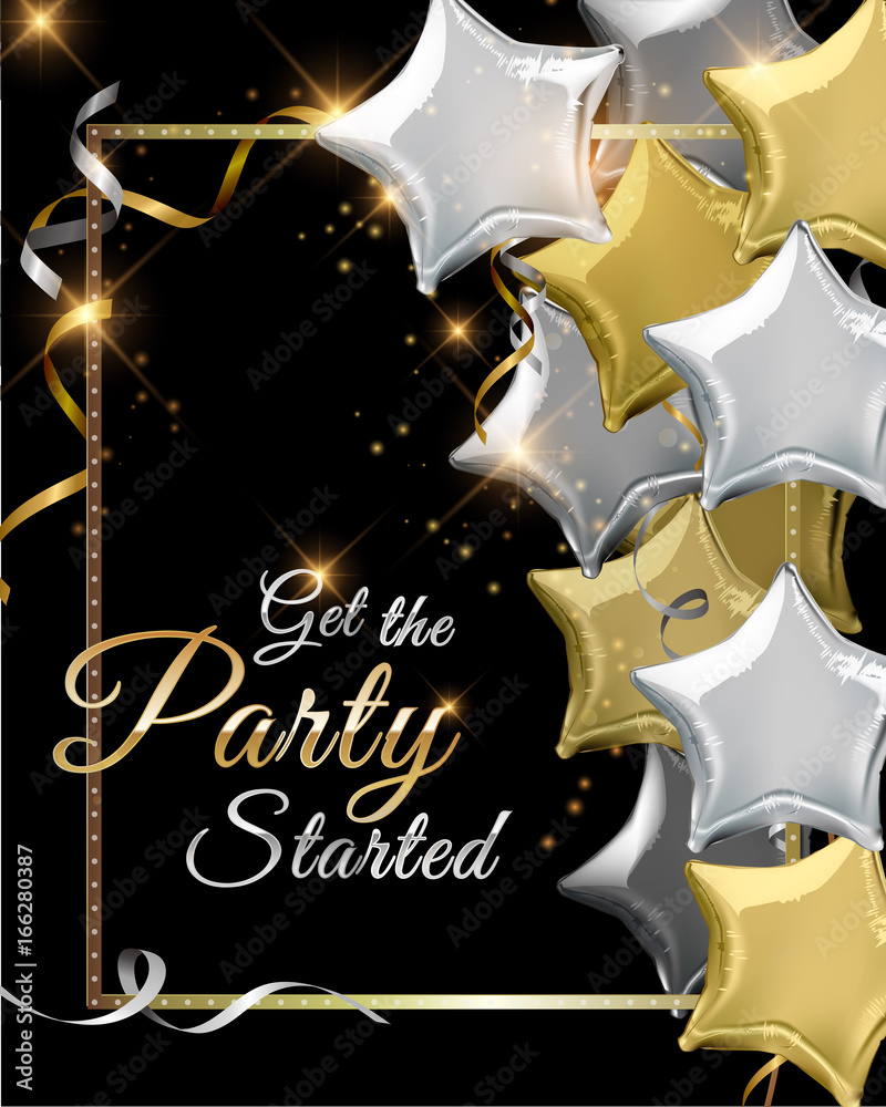 Get the Party Started background with star shaped balloons. Vector ...