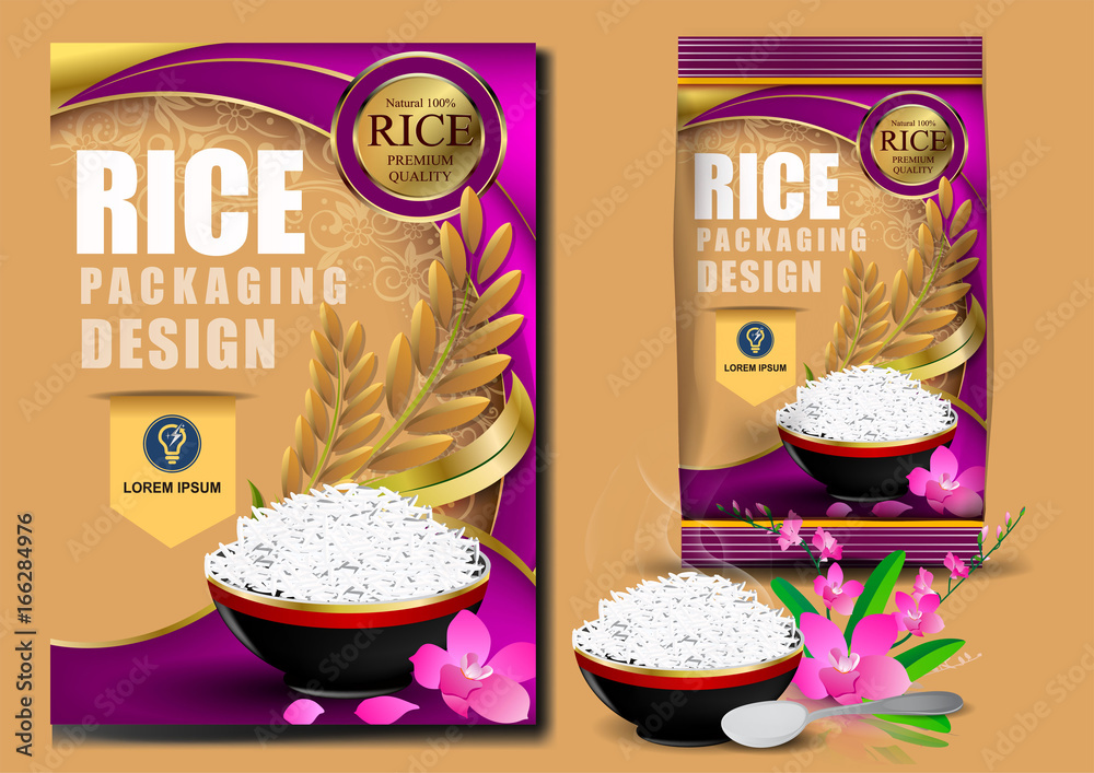 Rice Package Thailand food Logo Products and Fabric Background Thai ...