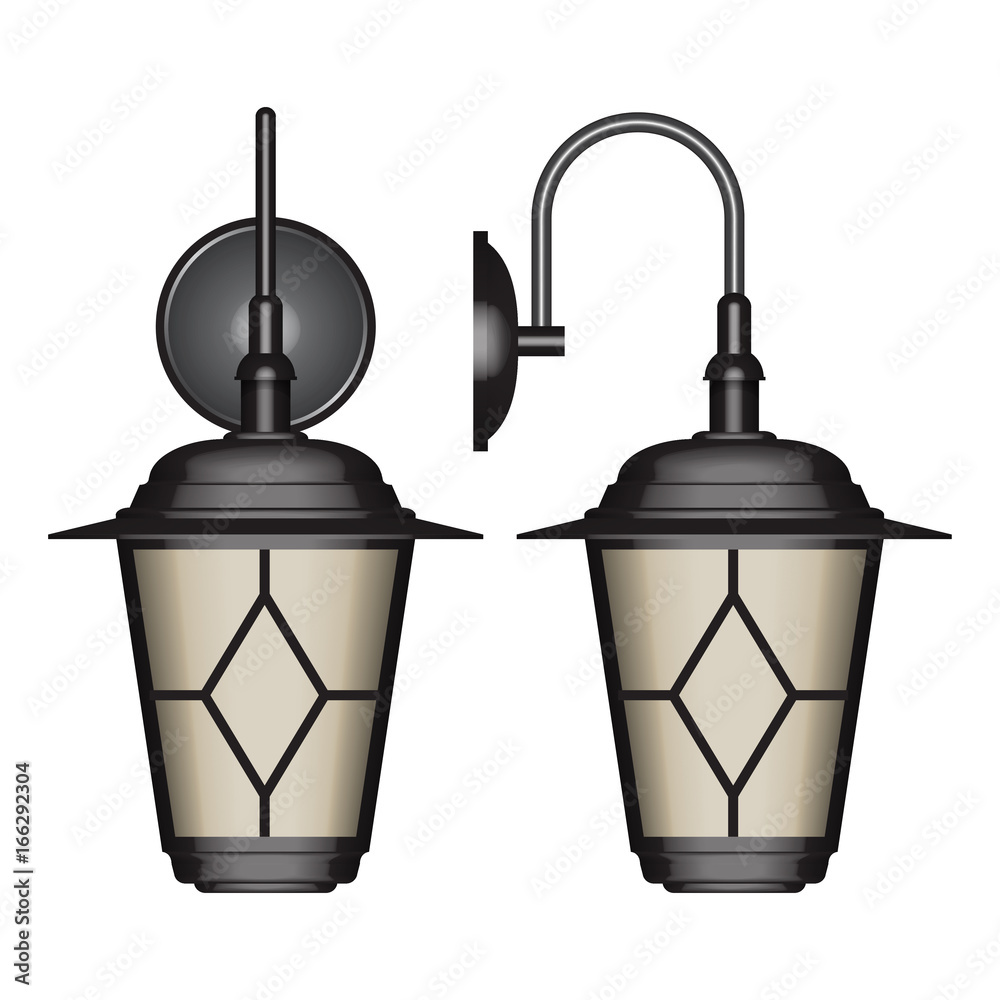 Vector illustration of a wall lamp. Front and side views Stock Vector ...