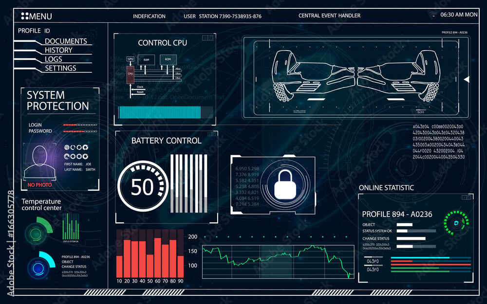 Futuristic user interface for GyroScooter. Abstract virtual graphic ...