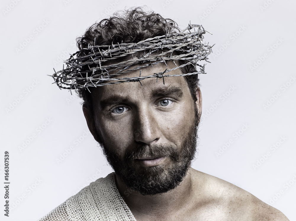 Jesus Pilgrim with crown od thorns in studio Stock Photo | Adobe Stock