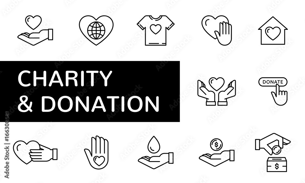 Charity and donation icon set Stock Vector | Adobe Stock